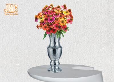 China Home Decor Trumpet Shaped Fiberglass Planters Table Vases Silver Mosaic Glass Finish for sale