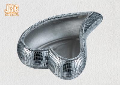 China Heart Shape Mosaic Fiberglass Decoration Flower Serving Bowl Silver Mirror for sale