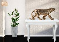 China Large Gold Leafed Polyresin Animal Figurines Tiger Sculpture Table Statue for sale