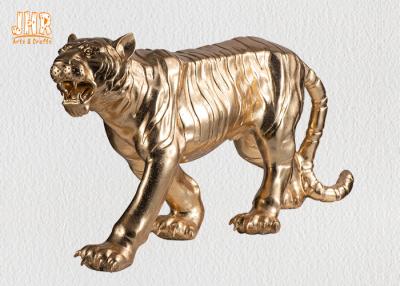 China Large Gold Leafed Polyresin Animal Figurines Tiger Sculpture Table Statue for sale