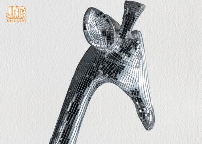China 183cm H Silver Mosaic Glass Polyresin Animal Figurines Giraffe Sculpture Floor Statue for sale