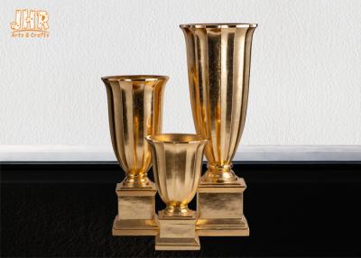 China Gold Leafed Fiberglass Table Vases Homewares Decorative Items Trumpet Floor Vases for sale