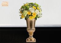 China Small Table Vases Fiberglass Flower Pots Gold Leaf Plant Pots Indoor Use for sale