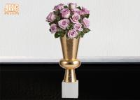 China Trumpet Gold Leaf Fiberglass Planters With Frosted White Base Pot Planters for sale