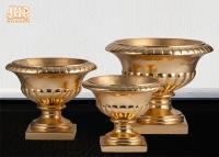 China 3 Sizes Classic Fiberglass Flower Pots Gold Leafed Finish Poly Resin Planters for sale