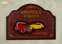 China Decorative Wood Wall Plaques 3D Resin Car Wall Decor Antique Wooden Wall Art Signs Red Color for sale