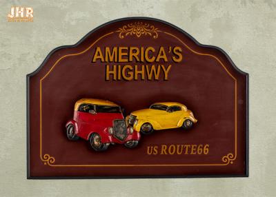 China Decorative Wood Wall Plaques 3D Resin Car Wall Decor Antique Wooden Wall Art Signs Red Color for sale