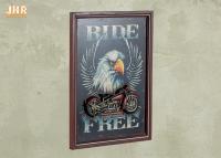 China Resin Motorcycle Wall Decor Wooden Wall Plaques Vertical MDF Framed Wall Signs Pub Sign for sale