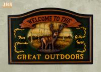 China Hunting Club Wall Sign Antique Wooden Wall Plaques Animals Wall Art Signs Resin Deer for sale