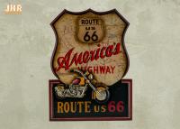 China Resin Motorcycle Wall Decor Wooden Wall Plaques Decorative Route 66 Wall Art Signs for sale