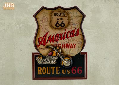 China Resin Motorcycle Wall Decor Wooden Wall Plaques Decorative Route 66 Wall Art Signs for sale