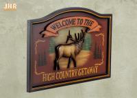 China Antique Wood Wall Plaque Signs Hunting Club Wall Sign Resin Deer Wall Mounted Plaques for sale