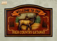 China Antique Wood Wall Plaque Signs Hunting Club Wall Sign Resin Deer Wall Mounted Plaques for sale
