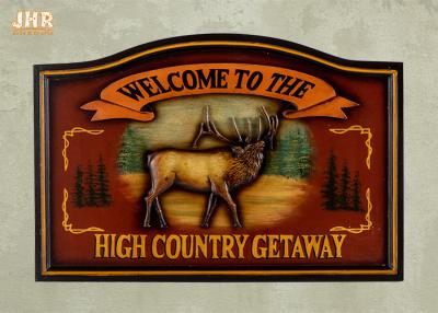 China Antique Wood Wall Plaque Signs Hunting Club Wall Sign Resin Deer Wall Mounted Plaques for sale