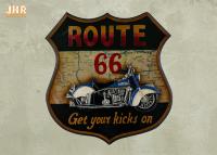China Resin Motorcycle Wall Decor Antique Route 66 Wall Plaques Pub Sign Wood Wall Art Sign for sale