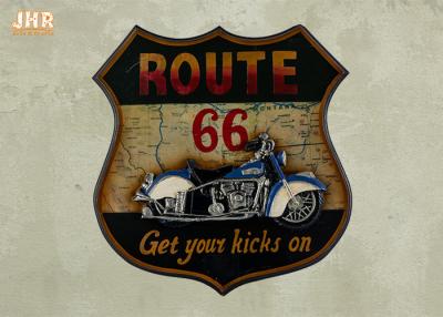 China Resin Motorcycle Wall Decor Antique Route 66 Wall Plaques Pub Sign Wood Wall Art Sign for sale