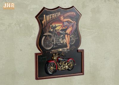 China Pub Sign Wooden Framed Wall Hanging Plaque Resin Motorcycle MDF Wall Art Signs for sale