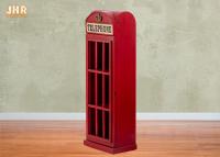 China British Telephone Booth Storage Cabinet Antique Wood Storage Rack MDF Floor Rack Red Color for sale