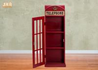 China British Telephone Booth Storage Cabinet Antique Wood Storage Rack MDF Floor Rack Red Color for sale