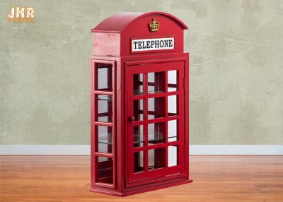 China British Telephone Booth Cabinets Decorative Wooden Cabinet Red Color MDF Floor Rack Furniture for sale