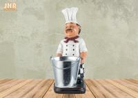 China Polyresin Chef Bottle Holders Restaurant Italian Chef Tabletop Statue Wine Rack for sale