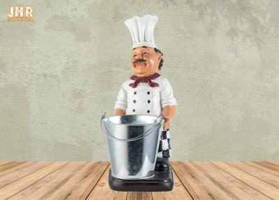 China Polyresin Chef Bottle Holders Restaurant Italian Chef Tabletop Statue Wine Rack for sale