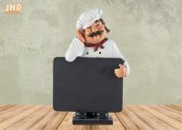 China Antique Polyresin Chef Figurines Mini Wooden Chalkboards Resin Chef Tabletop Statue for sale