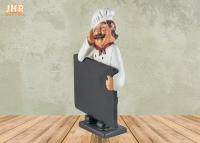 China Antique Polyresin Chef Figurines Mini Wooden Chalkboards Resin Chef Tabletop Statue for sale