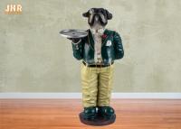 China Antique Dog Figures Polyresin Statue Figurine Resin Dog Holding Tray Sculpture Multi Color for sale