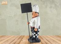 China Antique Resin Fat Chef Polyresin Statue Figurine Poly Chef Holding Wooden Chalkboard for sale
