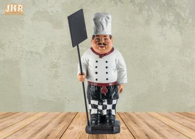 China Antique Resin Fat Chef Polyresin Statue Figurine Poly Chef Holding Wooden Chalkboard for sale