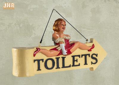 China Funny Fat Lady Toilet Direction Signs Decorative Polyresin Figurine Wall Hanging Sign for sale