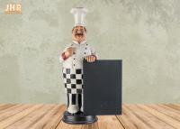 China Happy Fat Polyresin Chef Holding Wooden Chalkboard Resin Chef Statue Figure Decor for sale