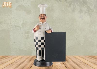 China Happy Fat Polyresin Chef Holding Wooden Chalkboard Resin Chef Statue Figure Decor for sale