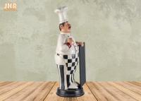 China Happy Fat Polyresin Chef Holding Wooden Chalkboard Resin Chef Statue Figure Decor for sale