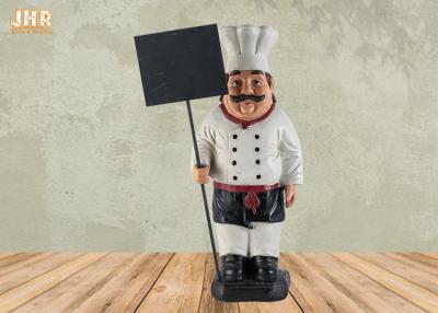China Decorative Fat Chef Statue Polyresin French Chef Figurine With Wooden Chalkboards for sale