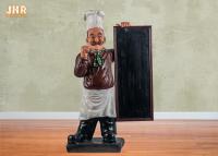 China Wooden Menu Boards Polyresin Statue Figurine Poly Resin Floor Chef Sculpture For Restaurant for sale