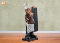 China Wooden Menu Boards Polyresin Statue Figurine Poly Resin Floor Chef Sculpture For Restaurant for sale
