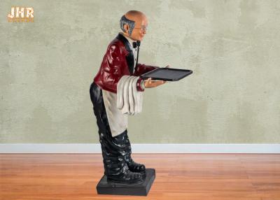 China 145cm Height Antique Polyresin Statue Figurine Resin Butler Holding A Plastic Tray for sale