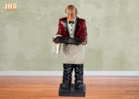 China 145cm Height Antique Polyresin Statue Figurine Resin Butler Holding A Plastic Tray for sale