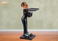 China Resin Butler Sculpture Antique Decorative Resin Butler Holding Tray Restaurant Decor for sale