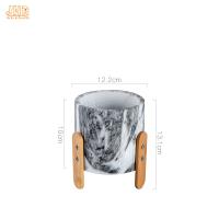 China Marbling Texture Cement Plant Pots Round Flower Pots Succulents Pot Planters with Bamboo Foot Mini Pots for sale