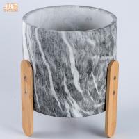 China Marble Pots Concrete Planters with Bamboo Stands Tabletop Plant Pots Succulents Pots Mini Pots for sale