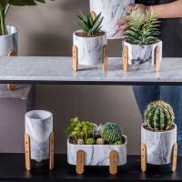China Marble Pots Concrete Planters with Bamboo Stands Tabletop Plant Pots Succulents Pots Mini Pots for sale