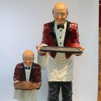 China 145cm Height Antique Polyresin Statue Figurine Resin Butler Holding A Plastic Tray for sale