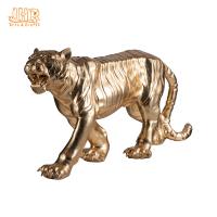 China Lifesize Resin Tiger Statue Golden Fiberglass Animal Figurine Indoor Decoration for sale