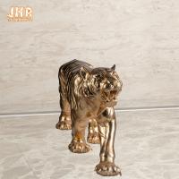 China Lifesize Resin Tiger Statue Golden Fiberglass Animal Figurine Indoor Decoration for sale