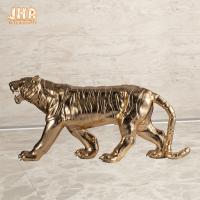 China Lifesize Resin Tiger Statue Golden Fiberglass Animal Figurine Indoor Decoration for sale