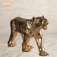 China Lifesize Resin Tiger Statue Golden Fiberglass Animal Figurine Indoor Decoration for sale