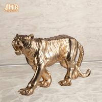China Lifesize Resin Tiger Statue Golden Fiberglass Animal Figurine Indoor Decoration for sale
